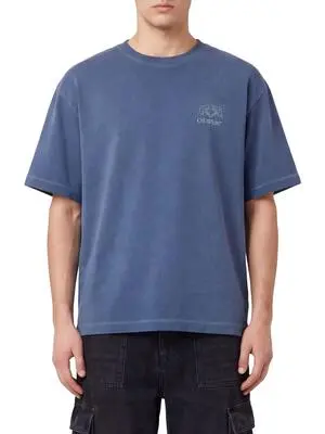 Off-White Cotton T-shirt With Arrow Logo Print And Dropped Shoulders - Blue