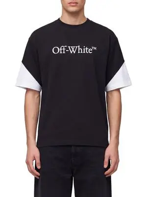 Off-White Cotton T-shirt With Contrast Logo And Dropped Shoulders - Black