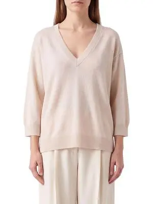 Extreme Cashmere 100% Cashmere V-neck Long-sleeved Jumper Beige