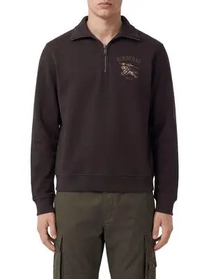 Burberry Half-zip Cotton Sweatshirt With Equestrian Knight Logo - Black