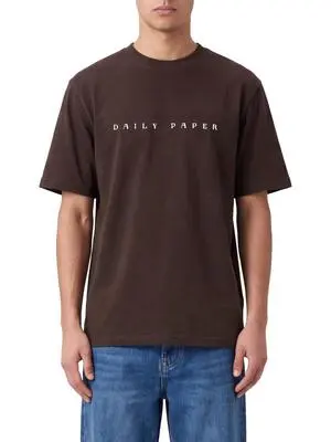 DAILY PAPER Crewneck Cotton T-shirt With Dropped Shoulders And Logo - Brown