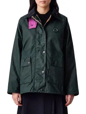 Barbour Spey Waxed Jacket In Cotton With Ribbed Velvet Collar - Green