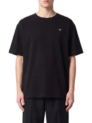 Celine Cotton T-shirt With Triomphe Logo And Dropped Shoulders - Black