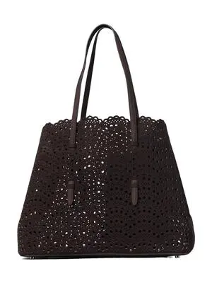 Alaïa Mina Perforated Nubuck Leather Shoulder Bag With Double Handle Brown