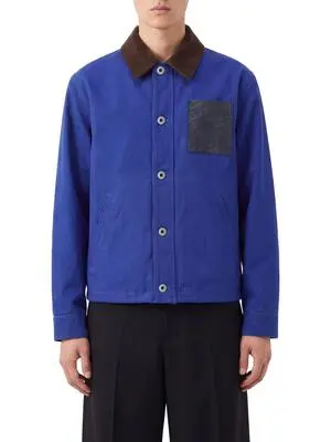 Loewe Workwear Cotton Jacket With Velvet Contrast Collar - Blue