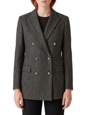 TAGLIATORE Chevron Wool Double-breasted Blazer With Peak Lapels