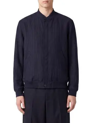 Givenchy Pinstriped Wool-blend Bomber Jacket With High Neck And Elasticated Cuffs Navy