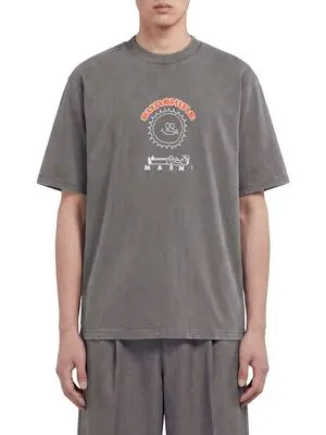 Marni Cotton Crew-neck T-shirt With Contrast Logo And Dropped Shoulders - Black