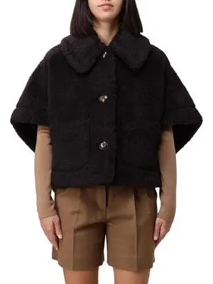 Max Mara Alpaca And Wool Teddy Jacket On Silk Base With Kimono Sleeves - Brown