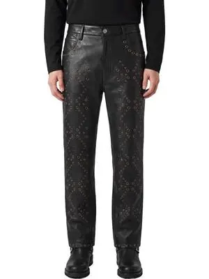Marni Straight-fit Sheepskin Leather Trousers With Diamond Embroidery And Studs - Black