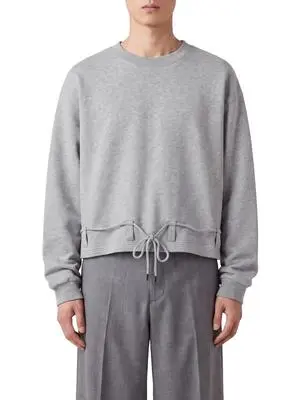 Dries Van Noten Cotton Crew-neck Jumper With Dropped Shoulders And Tie-waist Belt Grey
