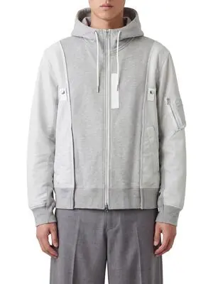 Sacai Zipped Cotton Hoodie With Slit Pockets - Grey