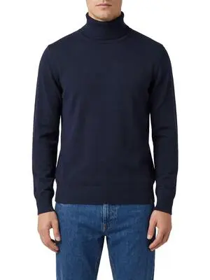 FAY Pure Virgin Wool Turtleneck Jumper With Ribbed Collar Navy