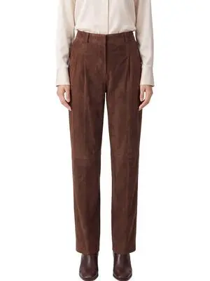 ARMA High-waisted Pleated Straight Suede Lambskin Trousers - Brown