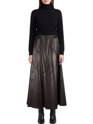 ARMA Flared Midi Skirt In Smooth Lambskin Leather With High Waist And Back Zip - Black