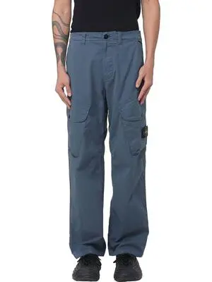 Stone Island Stretch Cotton Twill Cargo Trousers With Logo Badge - Blue