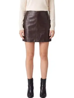 ARMA Slim Fit Pencil Mini Skirt In Smooth Lambskin Leather With Side Zip - Brown