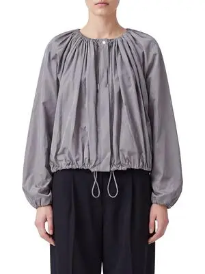 TOTEME Cropped Relaxed Fit Jacket In Recycled Polyester With Drawstring Hem Grey