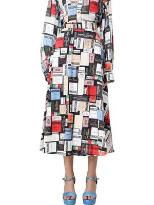 Moschino High-waisted A-line Midi Skirt In Cotton With Graphic Print Multicolor