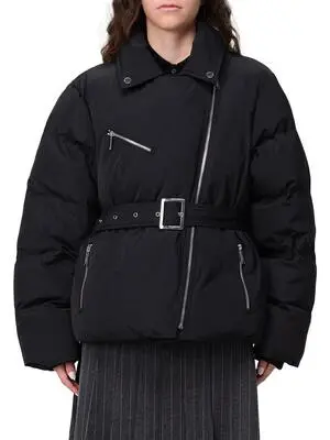 Karl Lagerfeld Cropped Biker Puffer Jacket In Recycled Polyester With Belt - Black