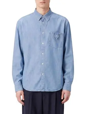 Celine Cotton Shirt With Embroidered Triomphe Logo On The Pocket - Blue