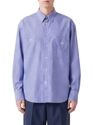 Celine Cotton Shirt With Embroidered Triomphe Logo On The Pocket - Blue