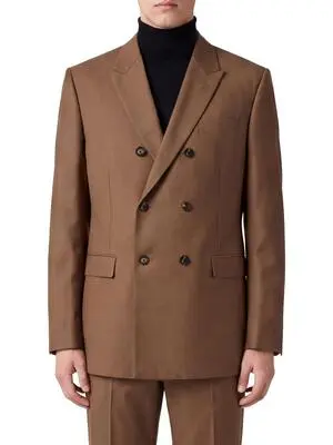 Celine Double-breasted Pure Wool Blazer With Peak Lapels And Flap Pockets - Brown