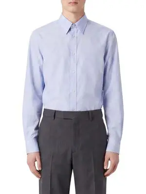 Celine Classic Cotton Poplin Shirt With French Collar And Curved Hem - Gnawed Blue