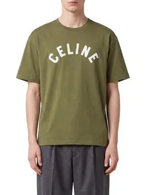 Celine Cotton T-shirt With Contrasting Logo Print On The Front - Green