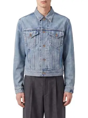 Celine Bleached Jacket With Patch Pockets And Metal Buttons - Denim