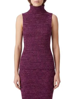 PACO RABANNE Sleeveless Ribbed Knit Turtleneck Top In Virgin Wool And Silk With A Slim Fit