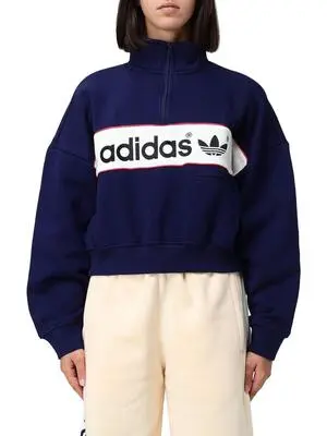 ADIDAS ORIGINALS Half-zip High Neck Sweatshirt In A Relaxed Fit Cotton Blend - Blue