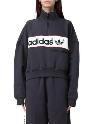 ADIDAS ORIGINALS Half-zip High Neck Sweatshirt In A Relaxed Fit Cotton Blend - Black