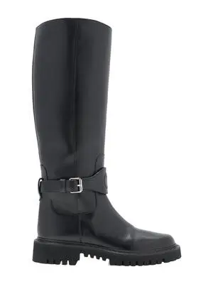 Valentino Garavani V-logo Leather Knee Boots - Black