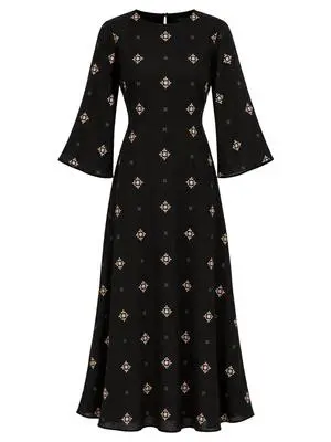 TRAFFIC PEOPLE Sacred Silence Embroidered Long Sleeve Deme Maxi Dress - Black