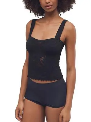 Free People Heirloom Lace Square Neck Camisole Black