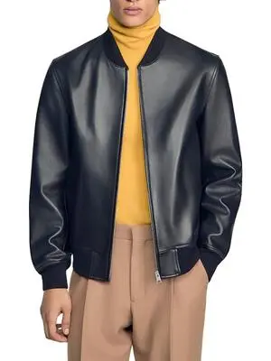 Sandro New Monaco Leather Bomber Jacket - Black