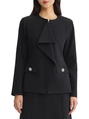Ming Wang Stretch Deco Crepe Drape Front Jacket - Black