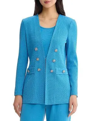Ming Wang Plus Textural Tonal Knit Jacket - Tranquil Blue