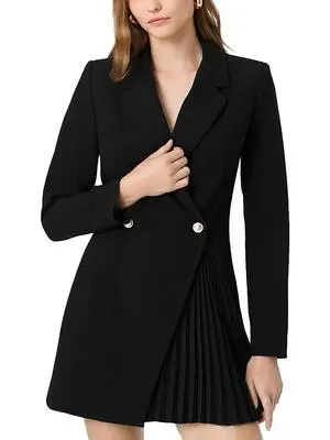 French Connection Azra Twill Pleated Tuxedo Dress - Black
