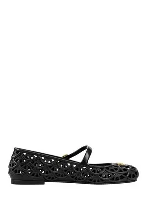 Valentino Garavani Ondette Ballerina Flat With Gold Metal Logo - Black