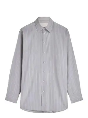 Phoebe Philo Pinstripe Cotton Shirt With High Collar And Pleated Sleeve Detail - Grey