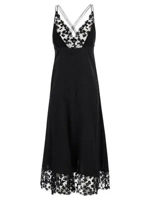Fendi Fendi Silk V-Neck Midi Dress With Lace Details And Back Spaghetti-Strap Cross Black