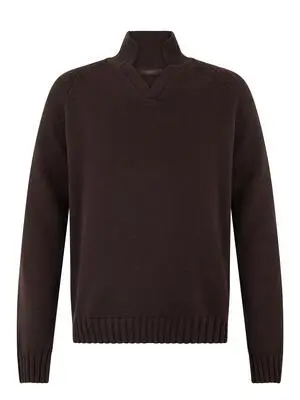 SLOWEAR Wool Polo-collar Sweater With High Collar - Brown