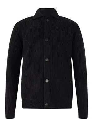 SLOWEAR Wool Cardigan With Korean Collar - Black