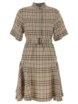 BURBERRY Burberry Checked Embroidered Viscose-Linen Dress