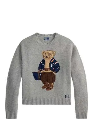 Polo Ralph Lauren Polo Ralph Lauren Bear Motif Wool-Cashmere Knit Sweater Grey
