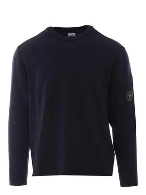 C.P. COMPANY C. P. Company Wool Blend Crewneck Sweater With Sleeve Detail - Grey