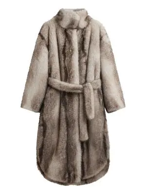 THE FRANKIE SHOP Ravello Wrap Faux Fur Jacket With Belted Waist - Grey