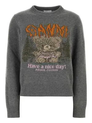GANNI Ganni Wool Blend Knit Sweater Grey